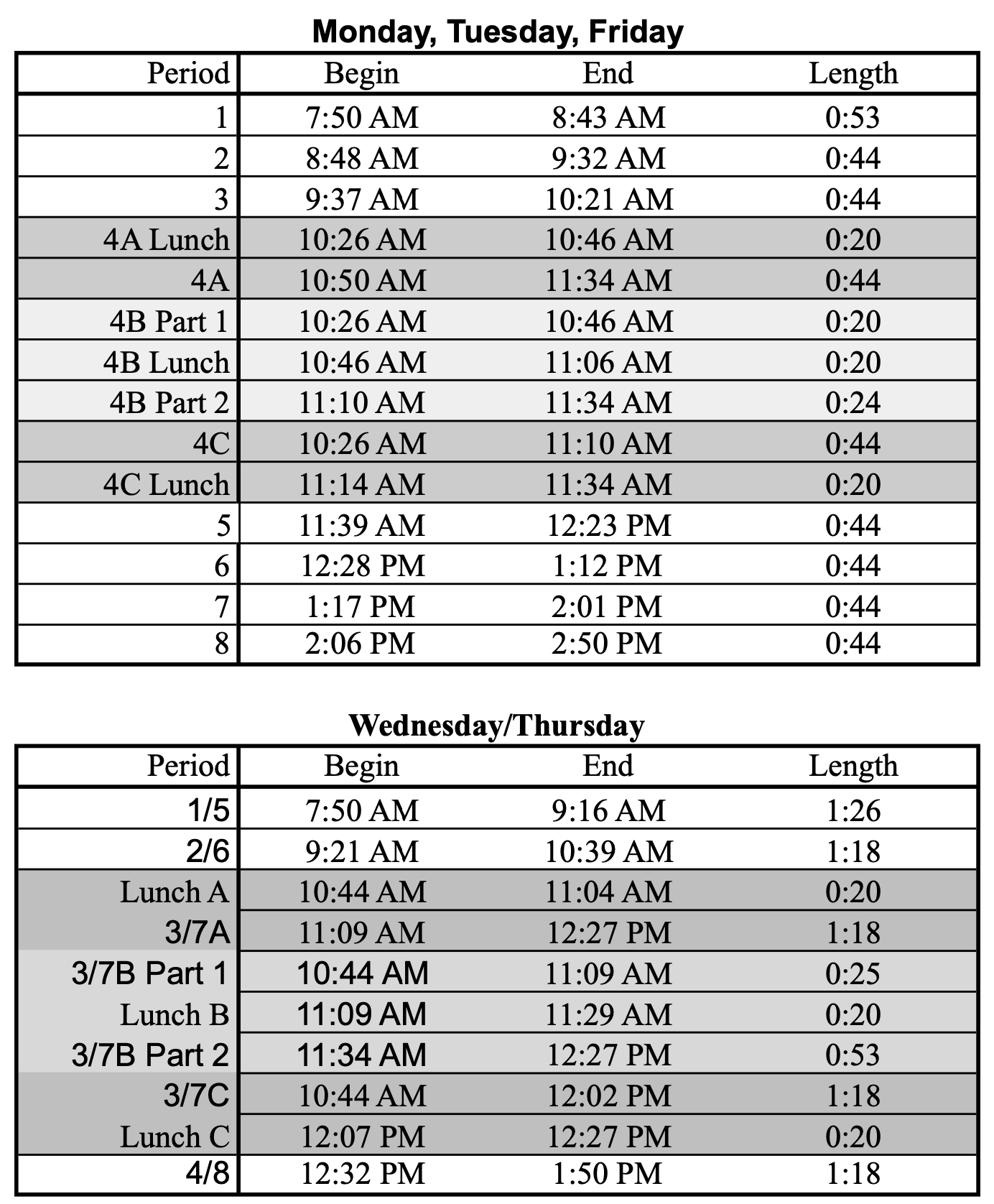 Bell Schedule at DRAPER - III | Draper, UT